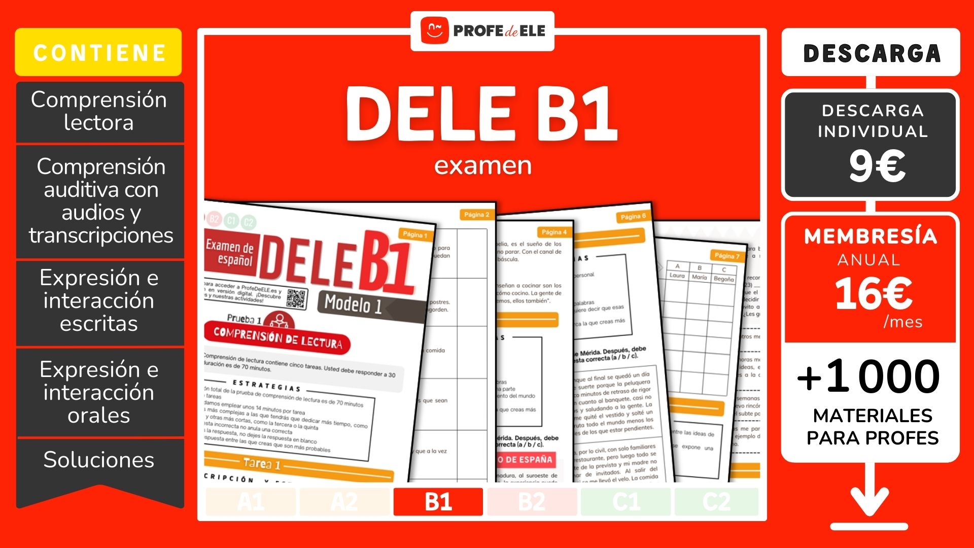 DELE B1: Modelo de examen completo €4.75 profedeele
