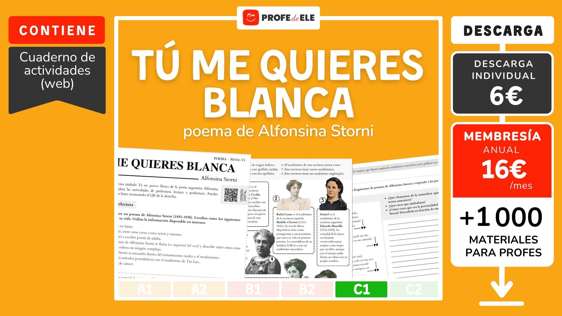 Tú me quieres blanca, poema de Alfonsina Storni con ejercicios