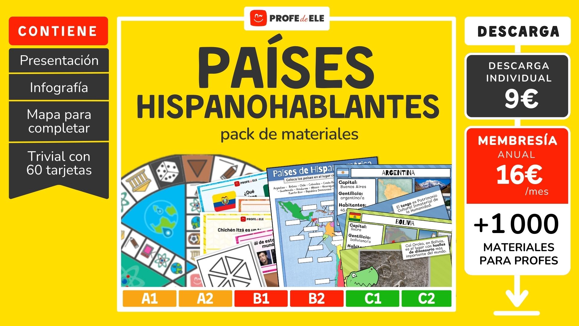 🌎 Países hispanohablantes - Pack de materiales